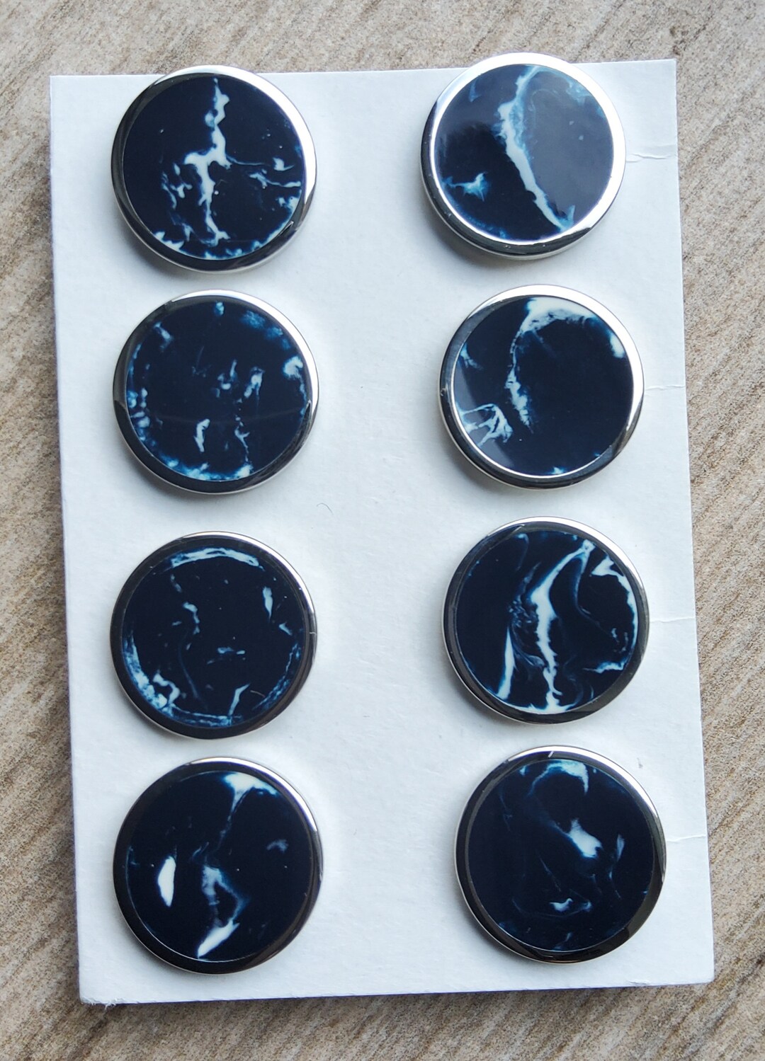 Vintage Set of Eight Metal Marble Effect Buttons. - Etsy UK