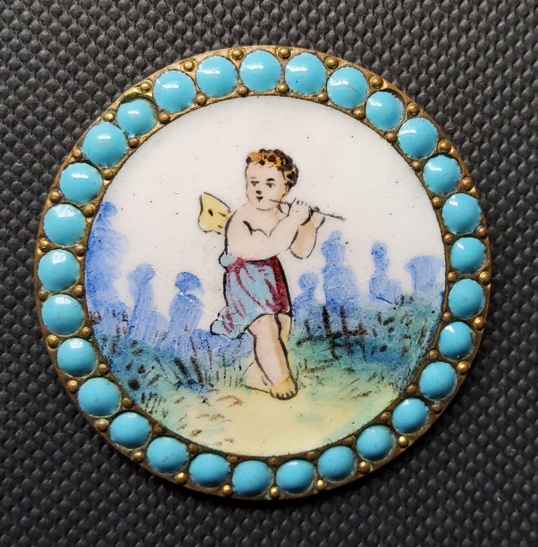 Antique Large 19th Century Hand Painted Enamel Button. - Etsy