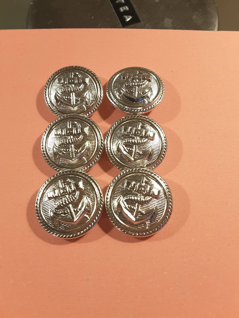 Set of Six Navy Anchor Buttons. - Etsy