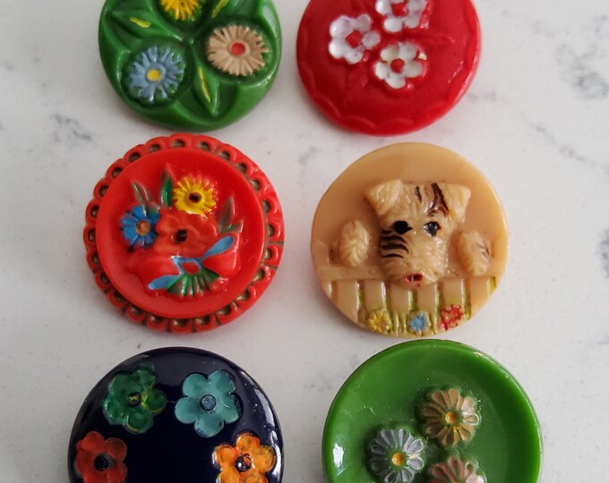Vintage Collection of Six 1930's Hand Painted Glasst Buttons. - Etsy