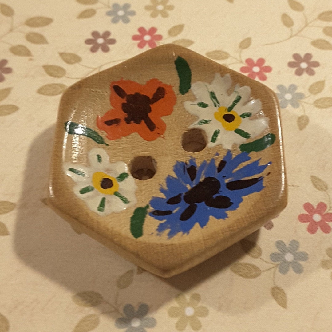 Vintage 30's Hand Painted Large Wooden Button. - Etsy