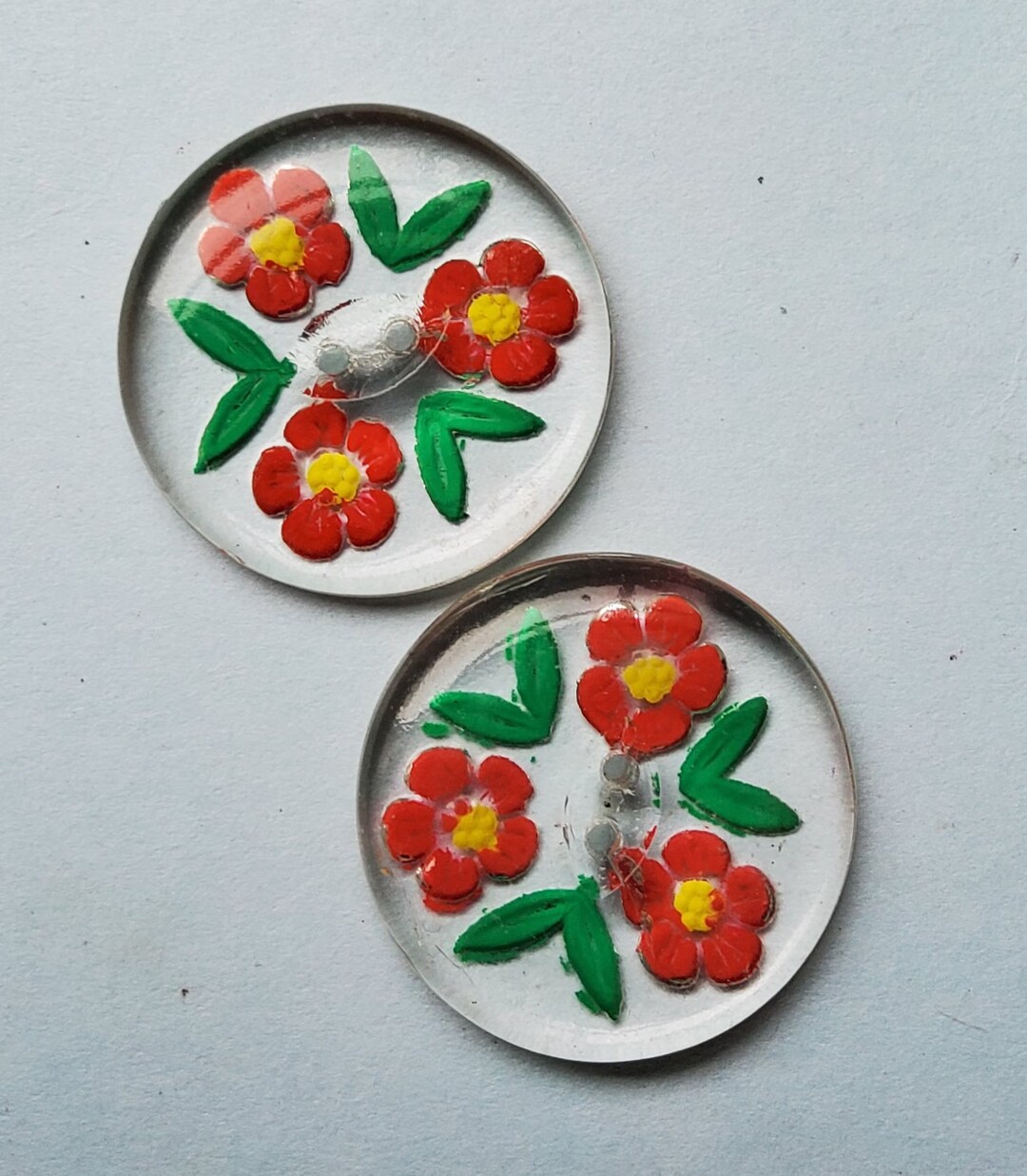 Vintage Pair of 1930's Reverse Painted Glass Buttons. - Etsy