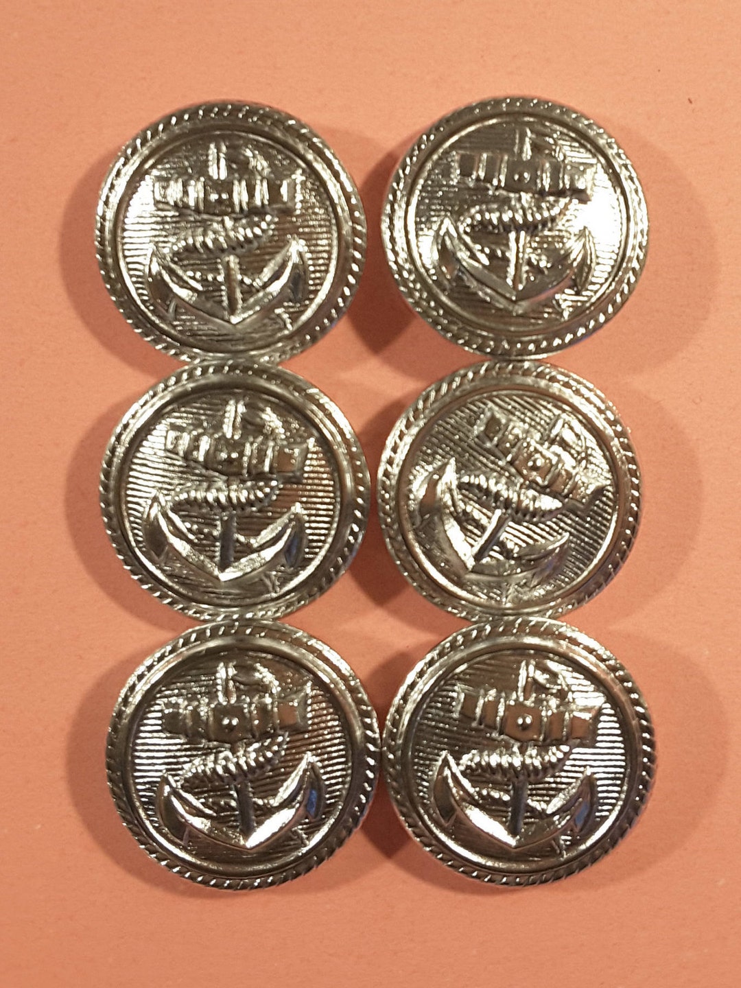 Set of Six Navy Anchor Buttons. - Etsy