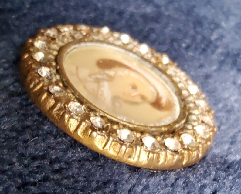 Antique 1800's Hand Painted Portrait Button With Glass Paste Border ...