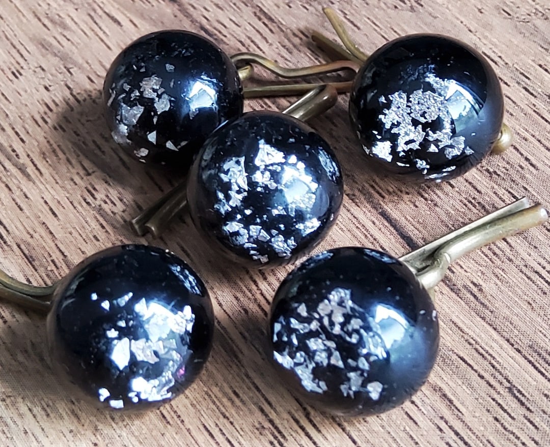 Vintage 1900's Set of Five Black and Silver Foil Glass Ball Buttons. - Etsy