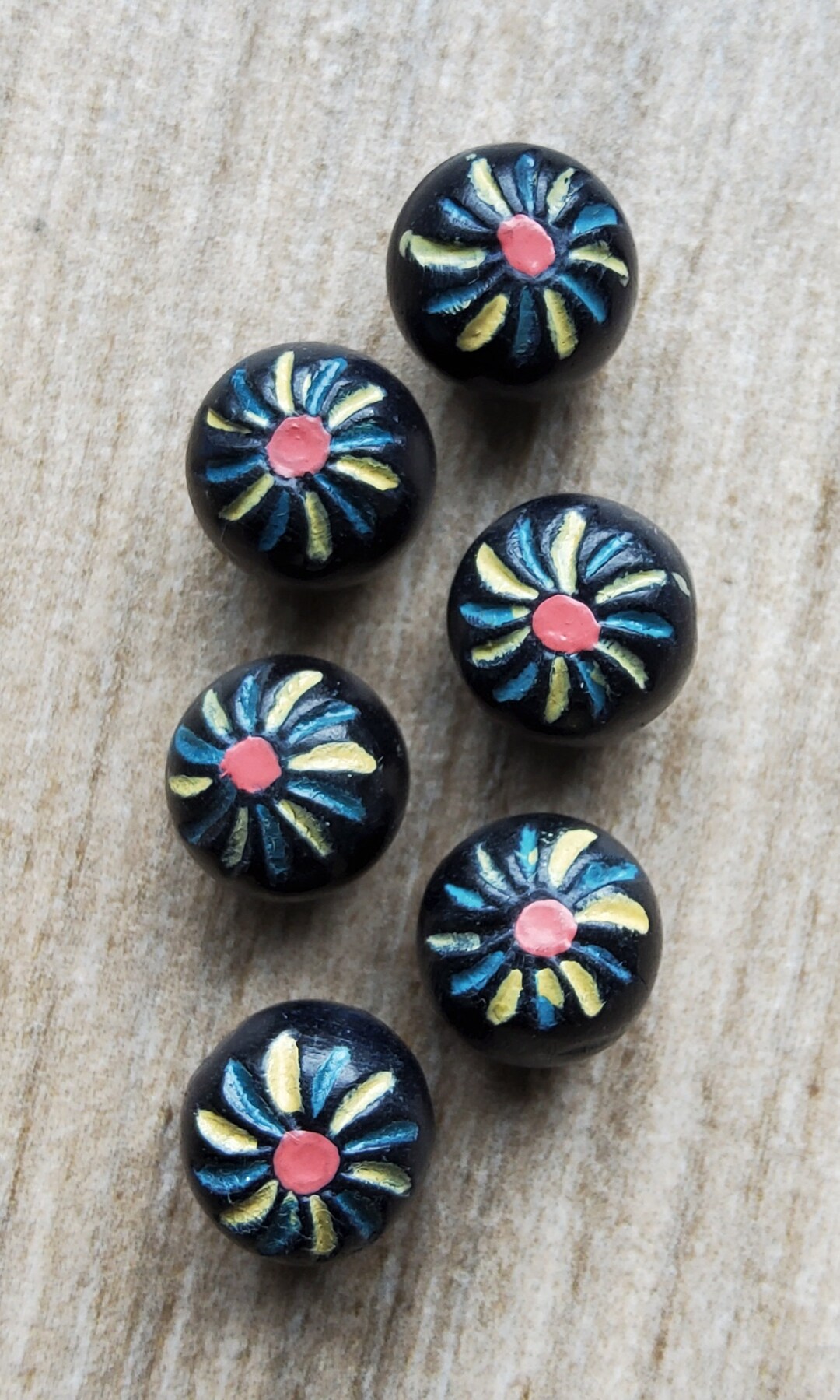 Vintage Set of Six 1930's Hand Painted Wooden Buttons. - Etsy
