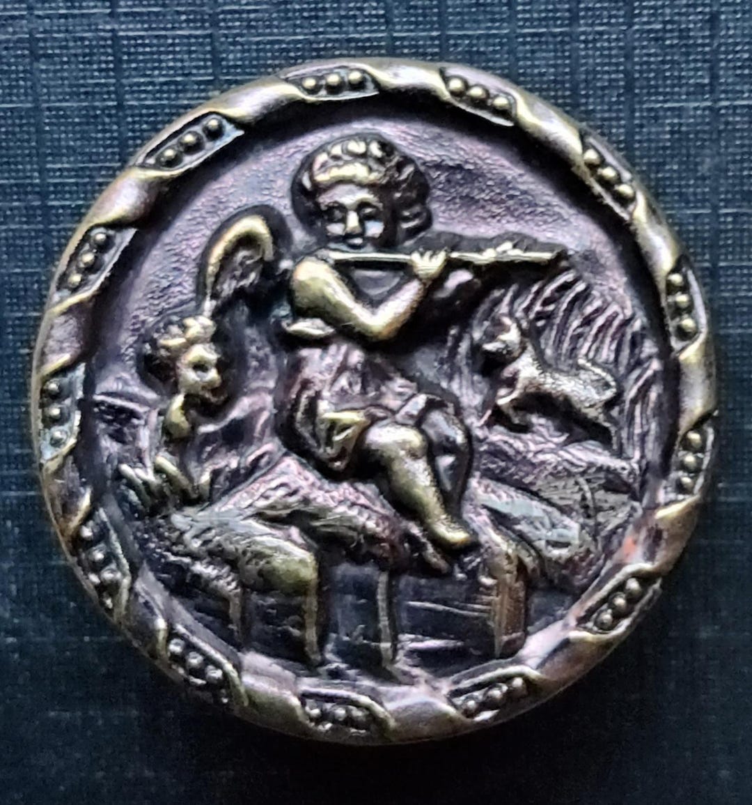 Vintage Esrly 1900's Metal Button of Cherub Playing a Flute. - Etsy