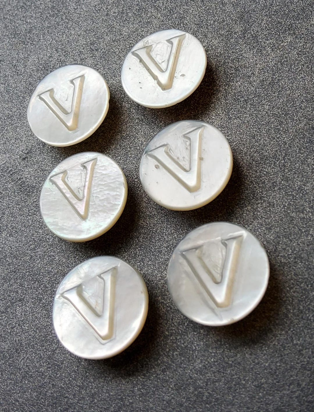 Vintage Set of Six 1900's Engraved 'V' Mother of Pearl Button. - Etsy