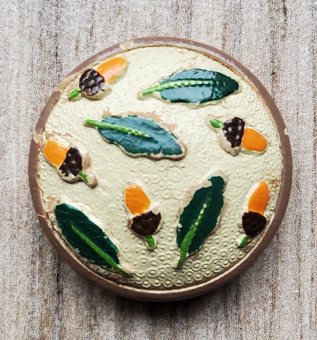 Vintage 1930's Large Hand Painted Depose Wooden Button. - Etsy