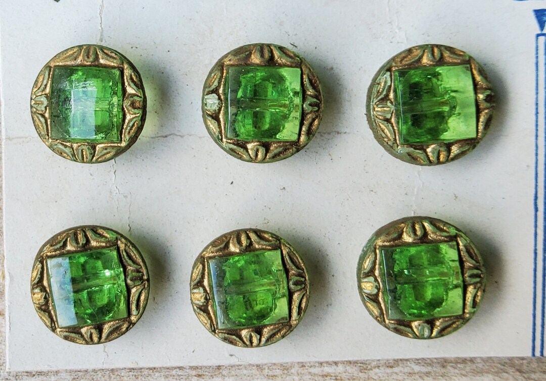 Vintage Set of Six Small Green Glass 1930's Buttons. - Etsy