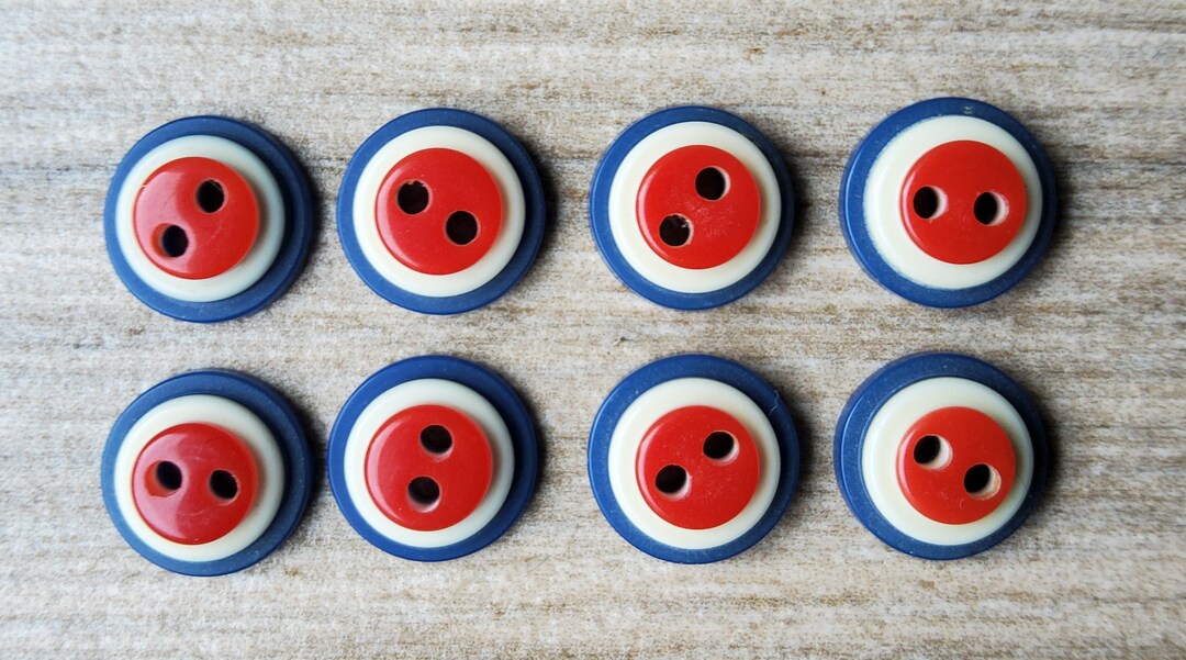 Vintage Set of Eight Small Red, White and Blue Shirt Buttons. - Etsy