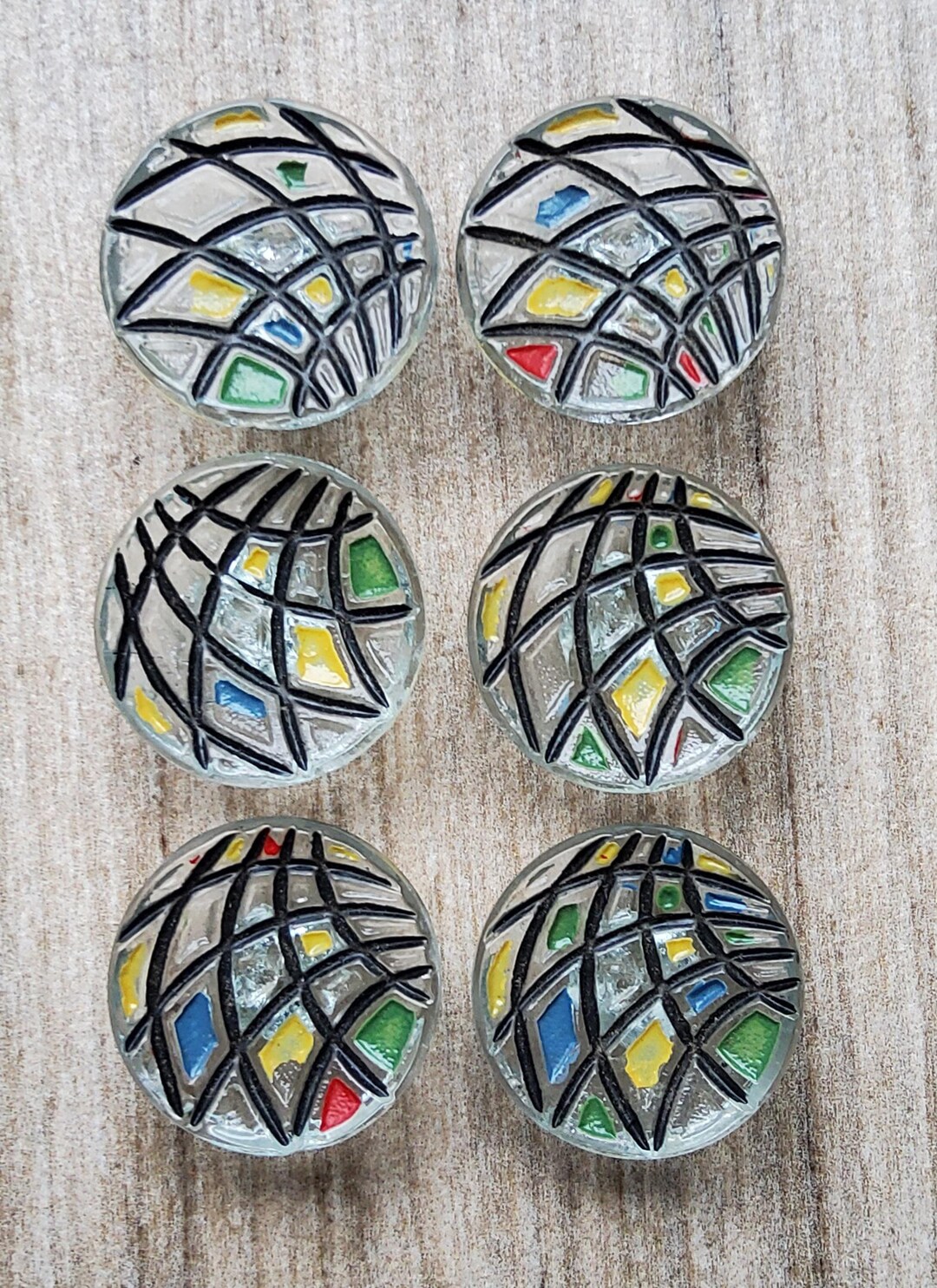 Vintage 1920's Set of Six Painted Clear Glass Buttons. - Etsy