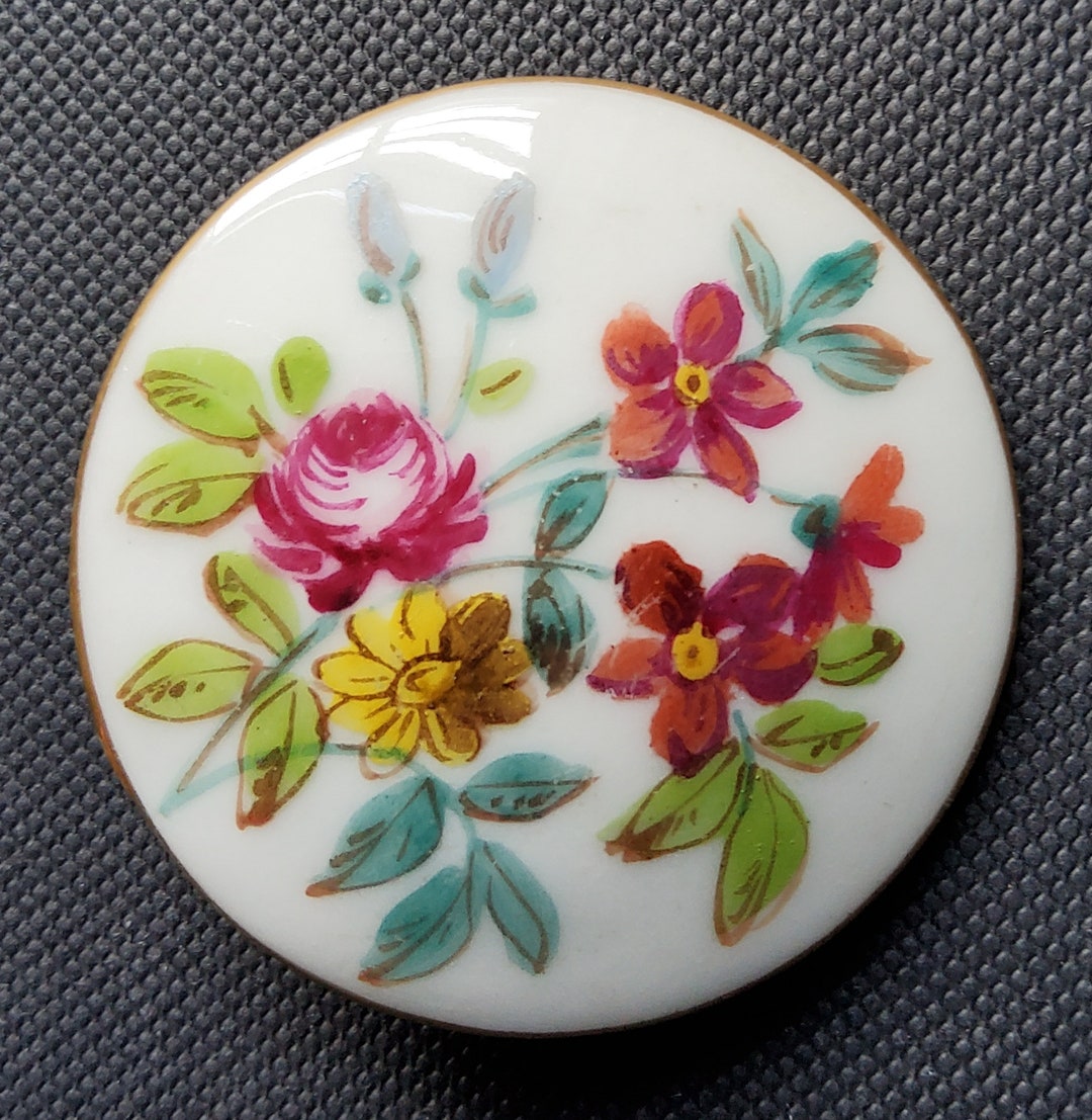 Vintage Very Large French Hand Painted Porcelain Flower Button. - Etsy