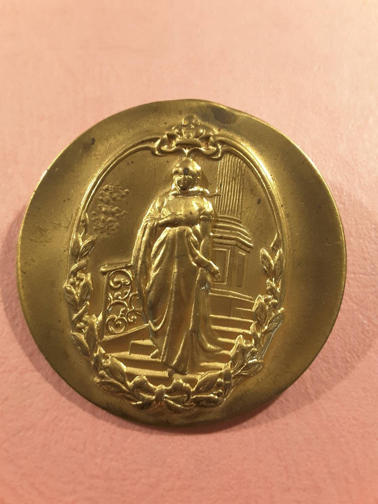 Large brass stamped button of Queen Louise. | Etsy