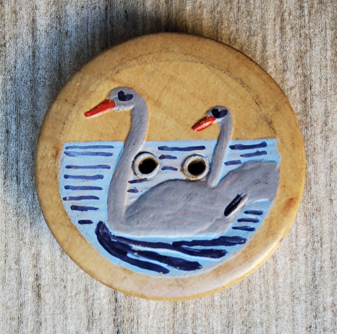 Vintage Large 1930's Hand Painted Wooden Swans Button. - Etsy