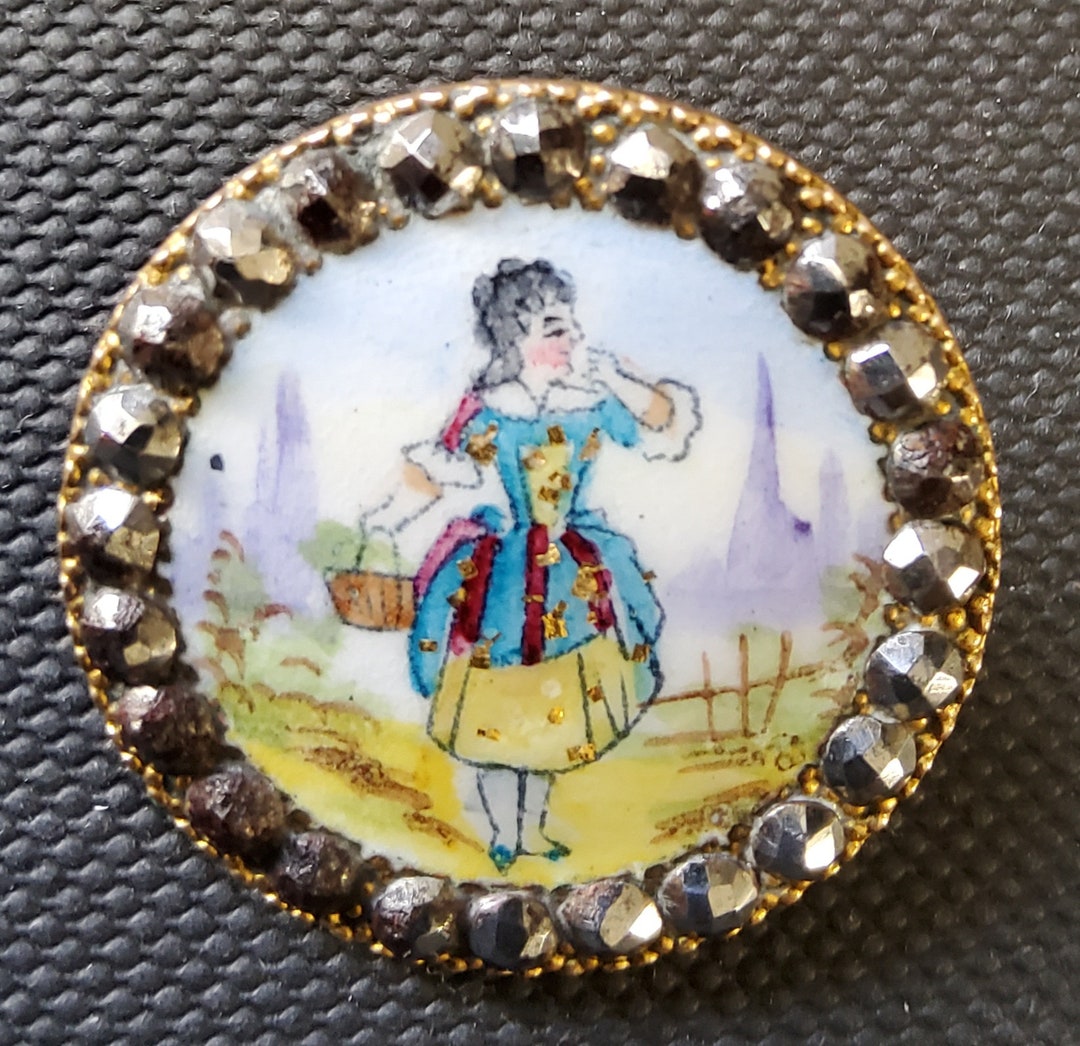 Vintage French Late 1800's Enamel Button. - Etsy