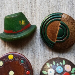 Vintage Collection of Six 1930's Hand Painted Wooden Buttons. - Etsy