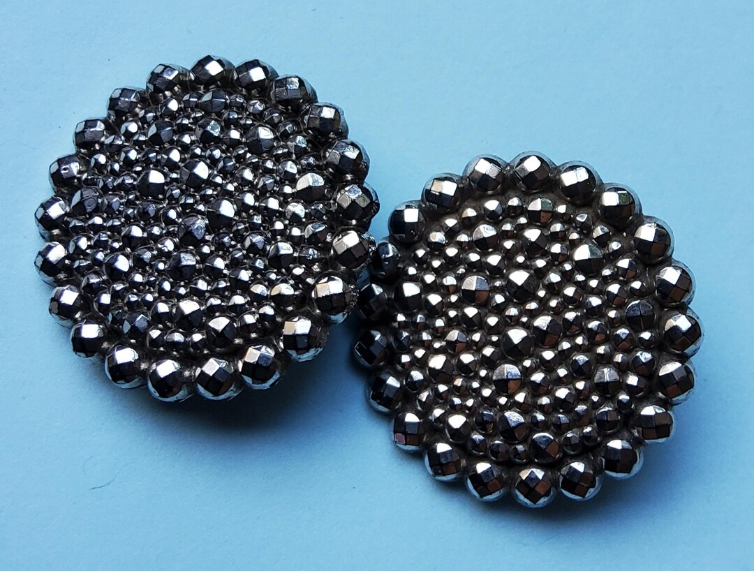 Vintage Pair of Large Silvered Faceted Glass Buttons. - Etsy