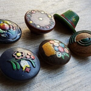Vintage Collection of Six 1930's Hand Painted Wooden Buttons. - Etsy