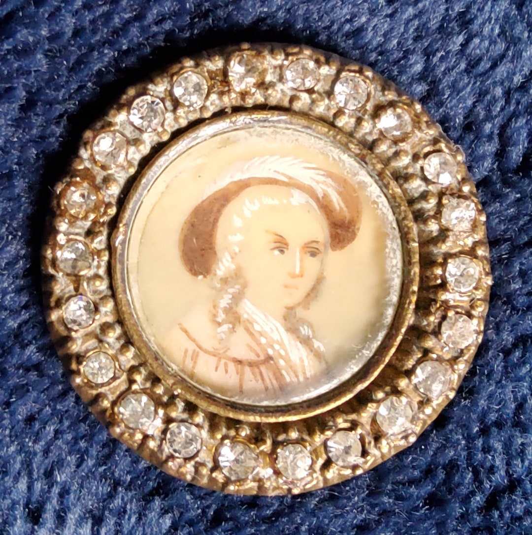 Antique 1800's Hand Painted Portrait Button With Glass Paste Border. - Etsy