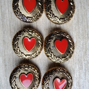 Vintage Set of Six Gold and Red Enamel Heart Jacket Buttons. - Etsy