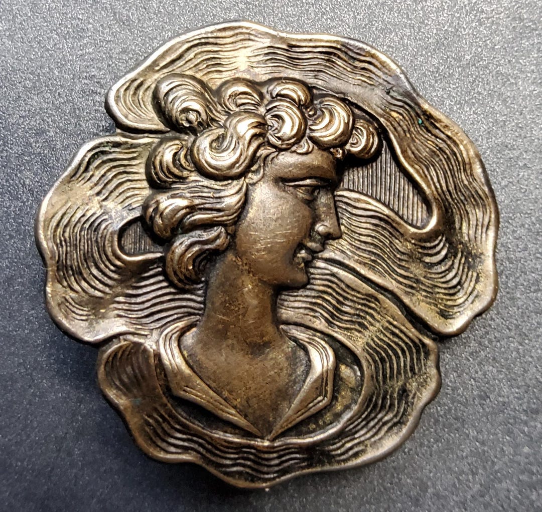 Vintage 1900's French Large Stamped Brass Art Nouveau Female Profile ...