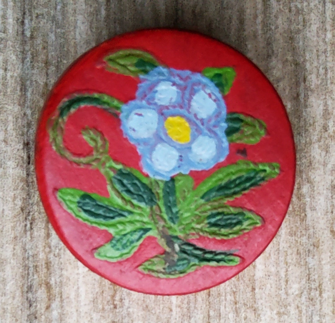 Vintage 30's Hand Painted Large Wooden Button. - Etsy
