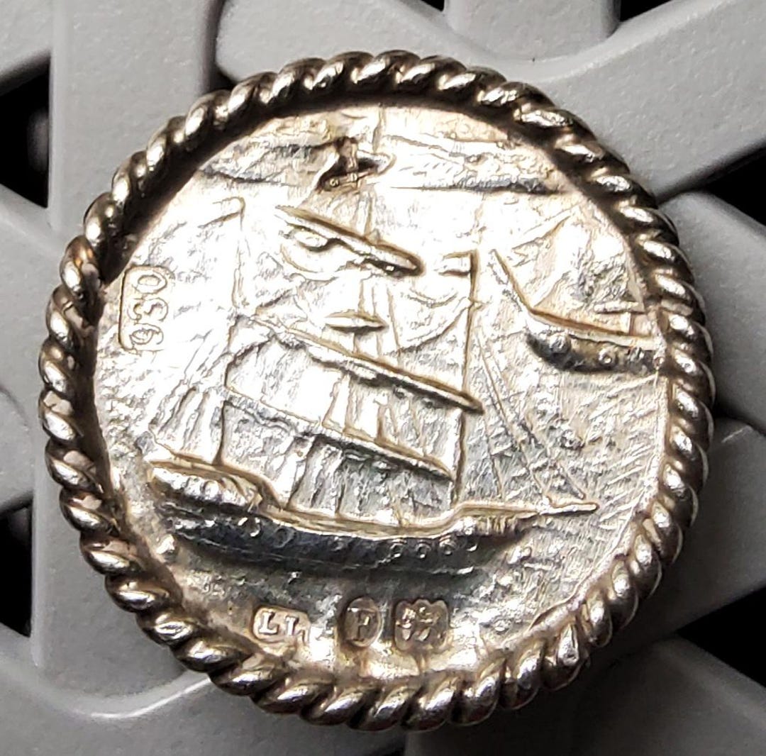 19th Century Imported Silver Button of Three Masted Sailing Ship. - Etsy