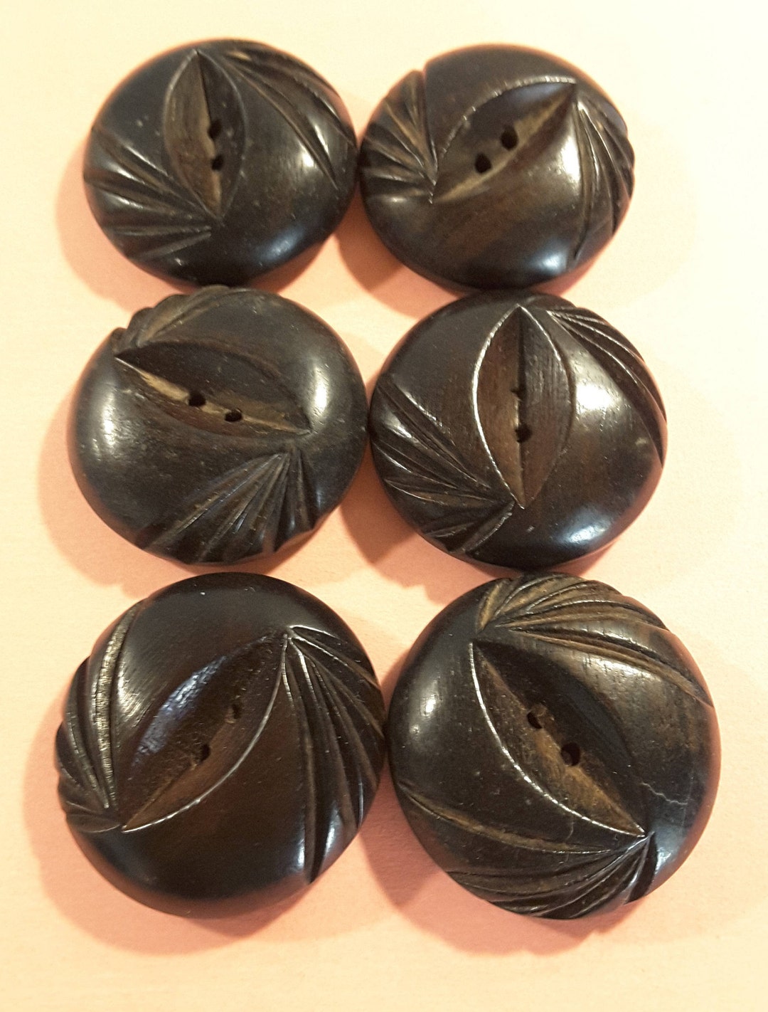 Hand Carved Wooden Buttons Set of Six. - Etsy