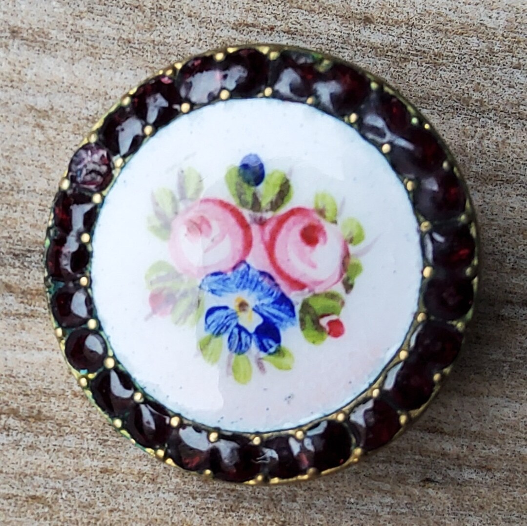Vintage 1900's Round Hand Painted Enamel Button. - Etsy