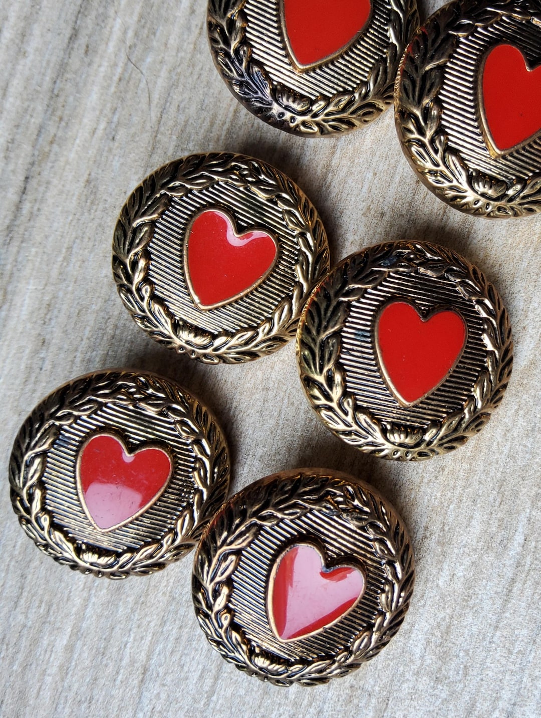 Vintage Set of Six Gold and Red Enamel Heart Jacket Buttons. - Etsy