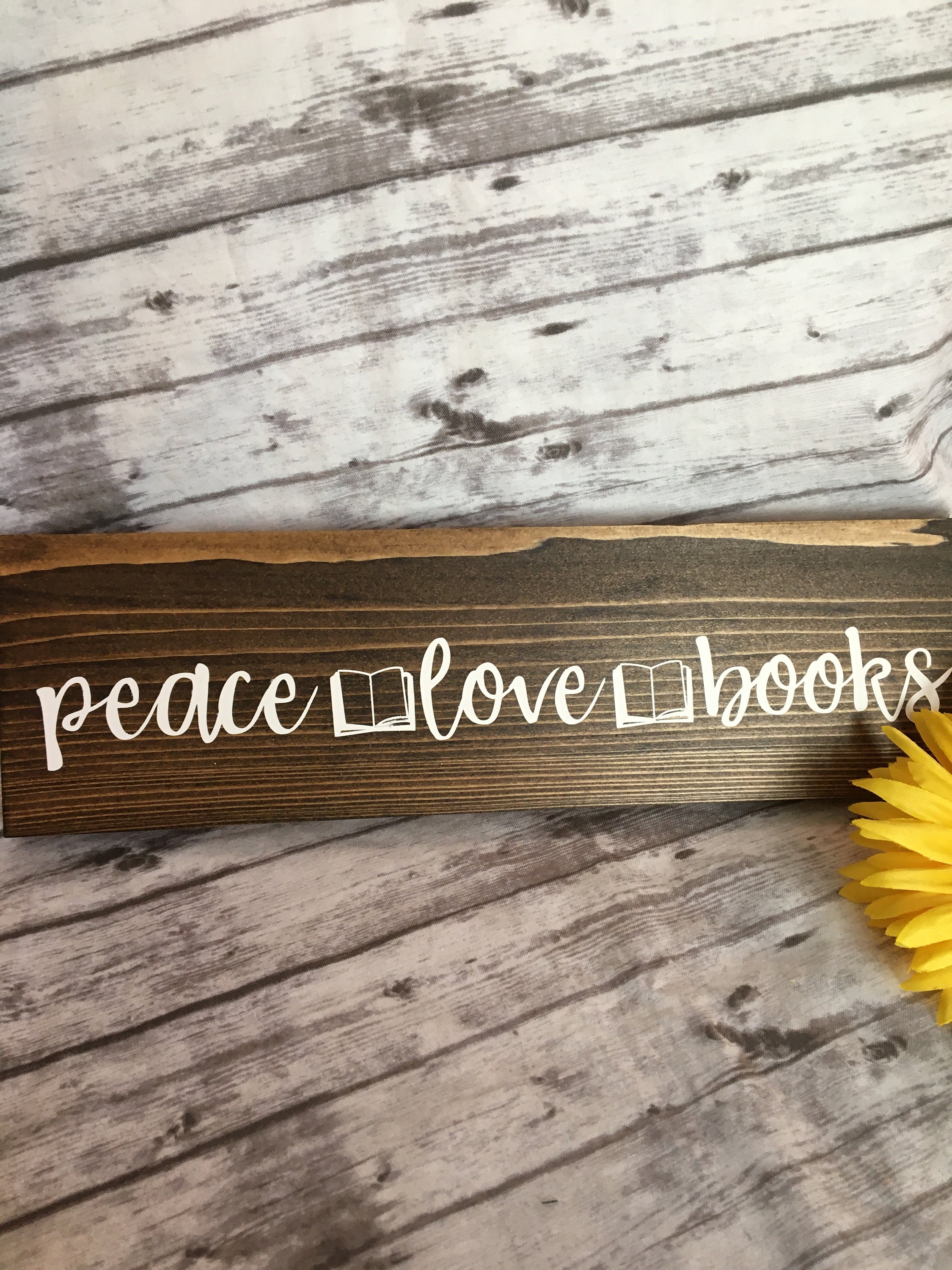 Peace Love Books Wood Sign, Library Decor, Gift for Bookworms, Home ...