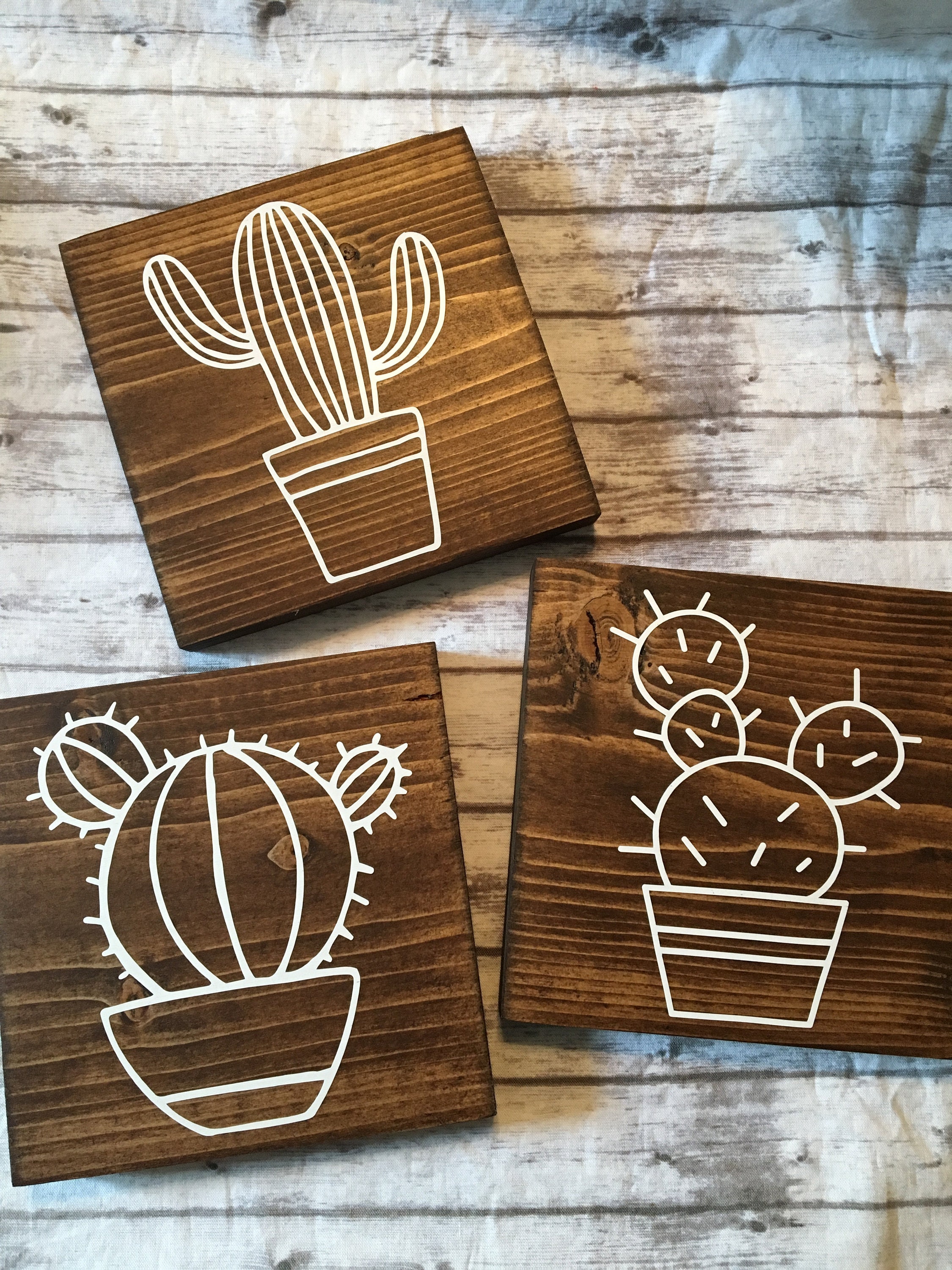 Cactus Wood Signs, 3 Piece Cactus Sign, Home Decor - Etsy