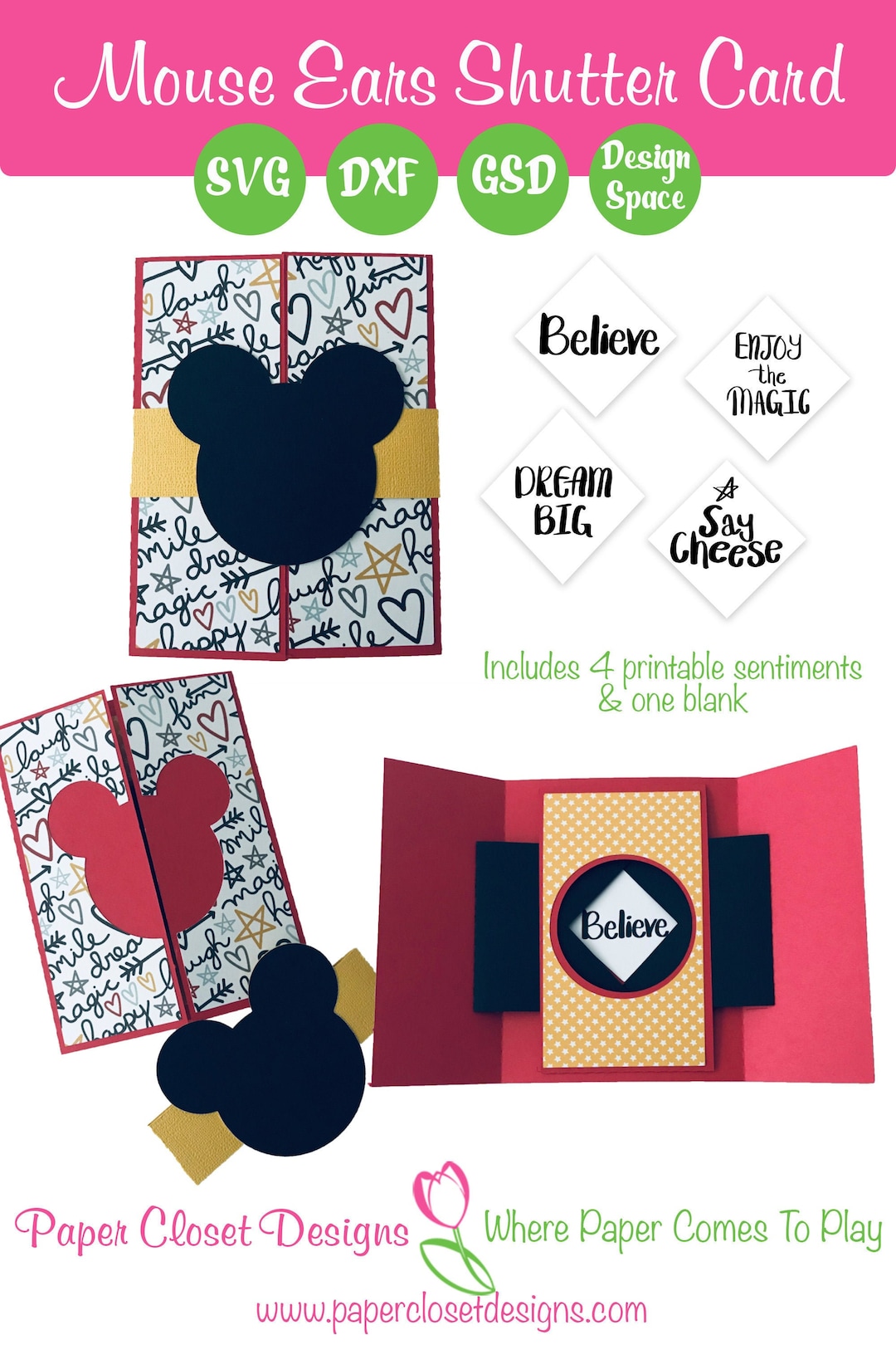 Mouse Ears Shutter Card SVG, Cricut SVG, Silhouette SVG, Card Template ...