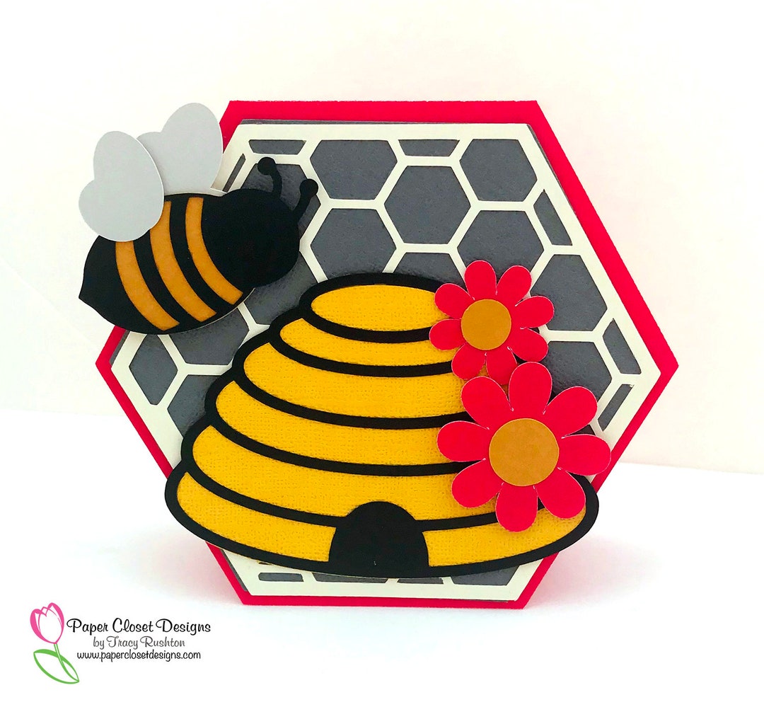 Beehive Card SVG, 3D Shaped Card, Bumble Bee, Flowers (digital Download ...