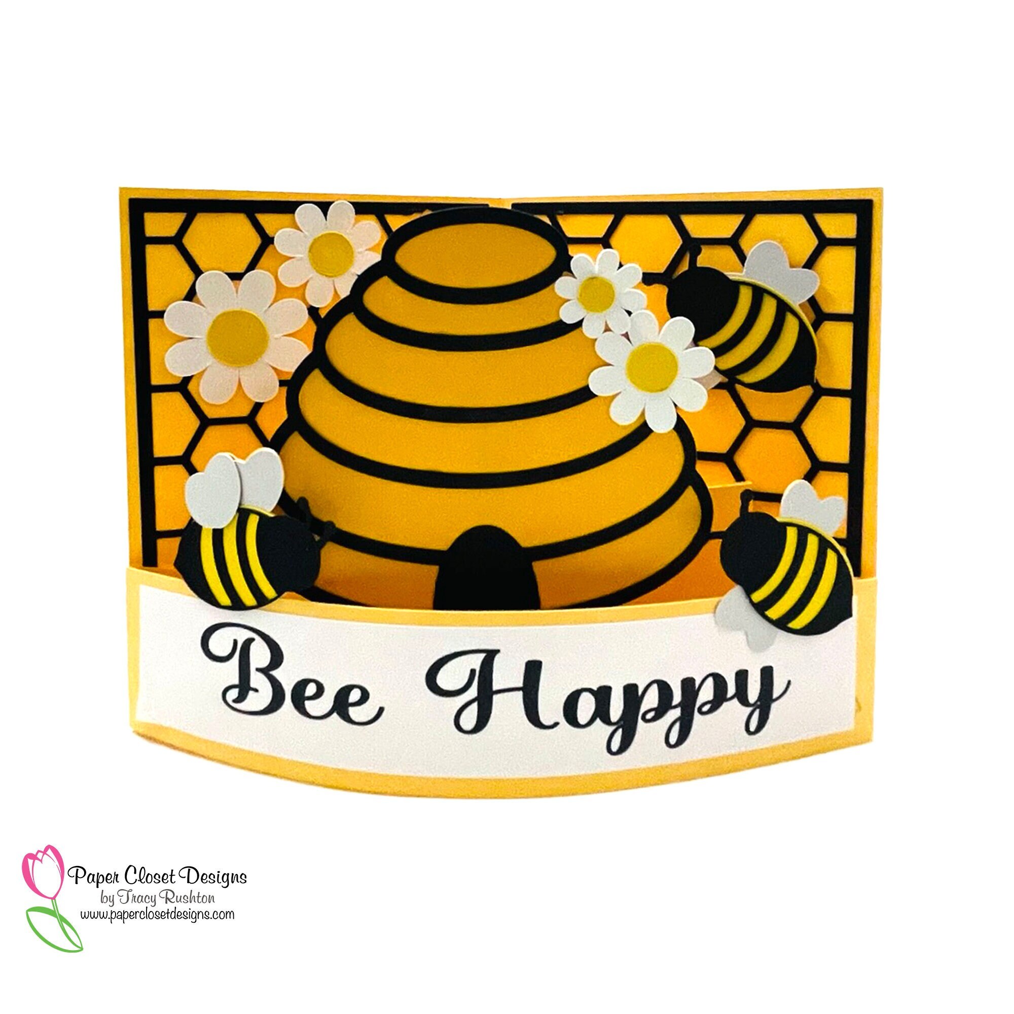 Bee Happy Pop up Card SVG, 3D Beehive, Cricut Silhouette (digital ...