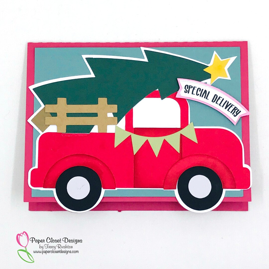 Red Truck With Christmas Tree Card, SVG, Cricut, Silhouette, GSD, DXF ...