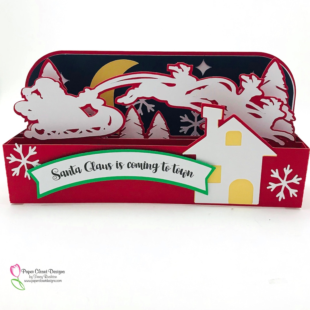 Box Card Slimline Roof Top Santa, 3D SVG | SVG | Cricut | Silhouette ...