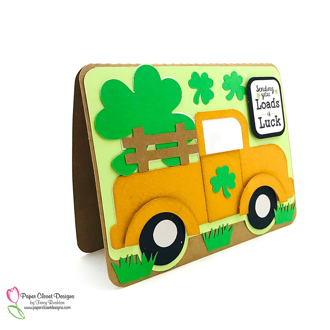 Truck With Shamrocks Card SVG, 3D SVG, Loads of Luck SVG, Cricut File ...