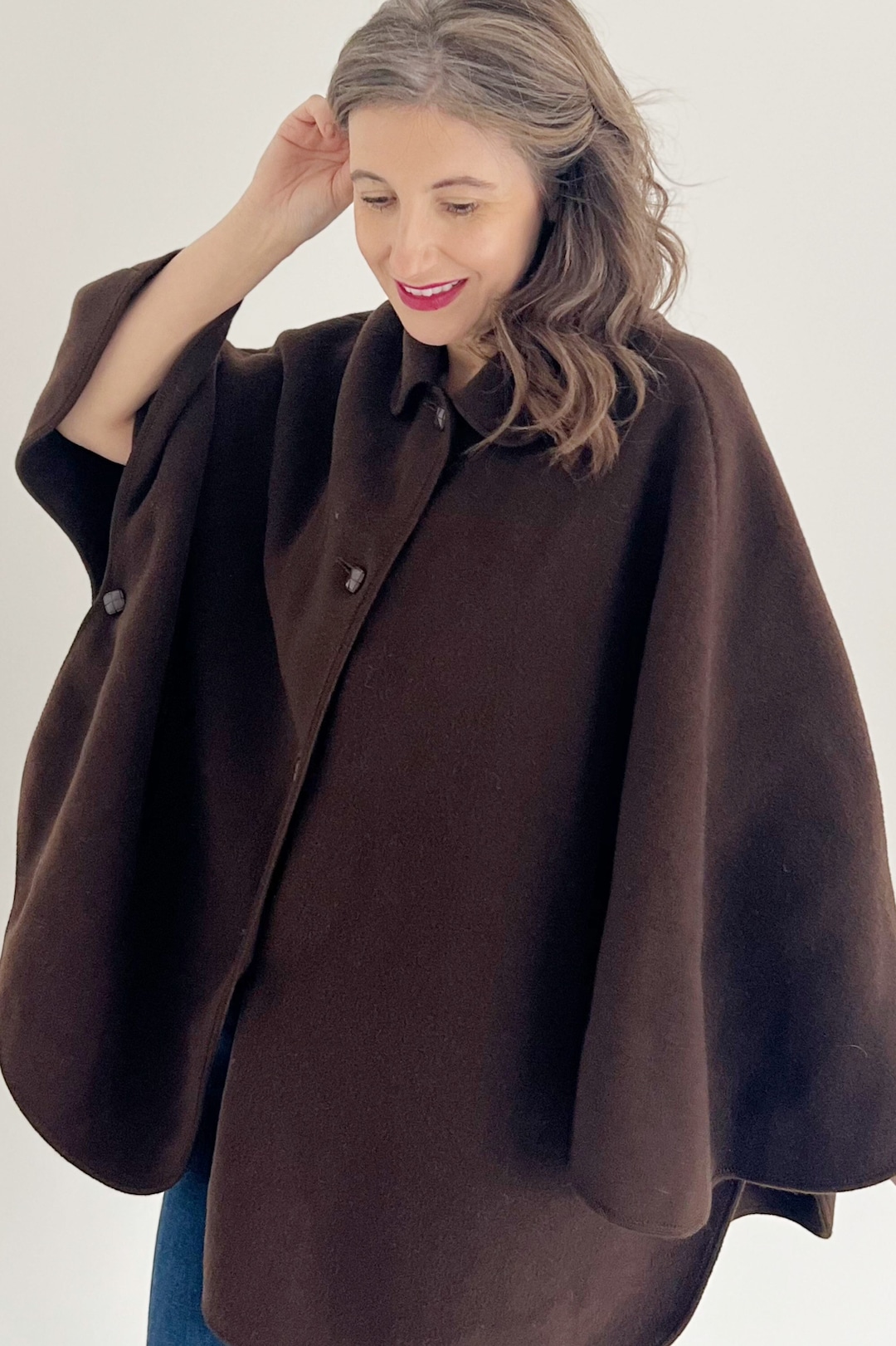 Vintage Brown Cape Coat | UK Medium | Autumn Winter Brown Fleece Cape ...