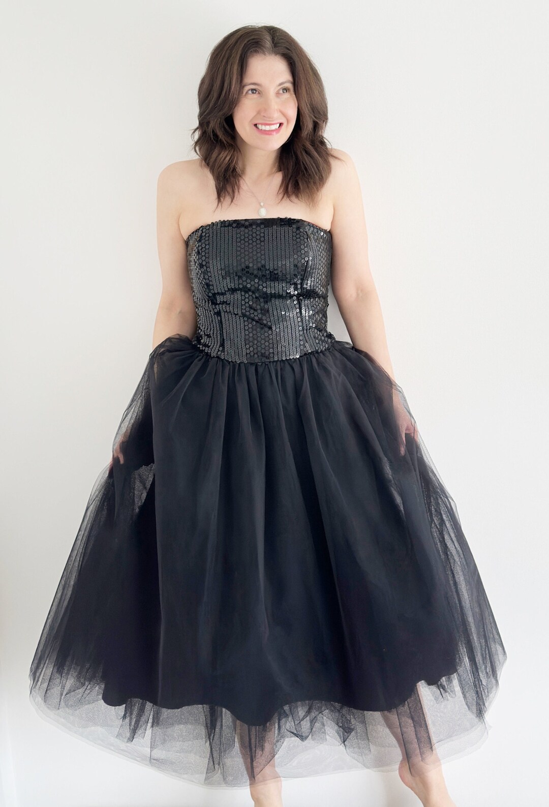 Vintage Tulle Sequin Dress UK 12 Vintage Layered Black Swan Party Dress ...