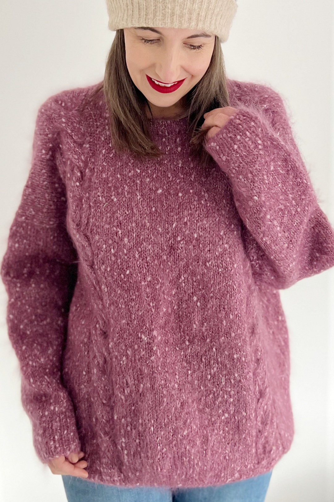 80s Handmade Jumper Medium UK 12 14 dusky Pink Fleck Mohair Jumper With ...