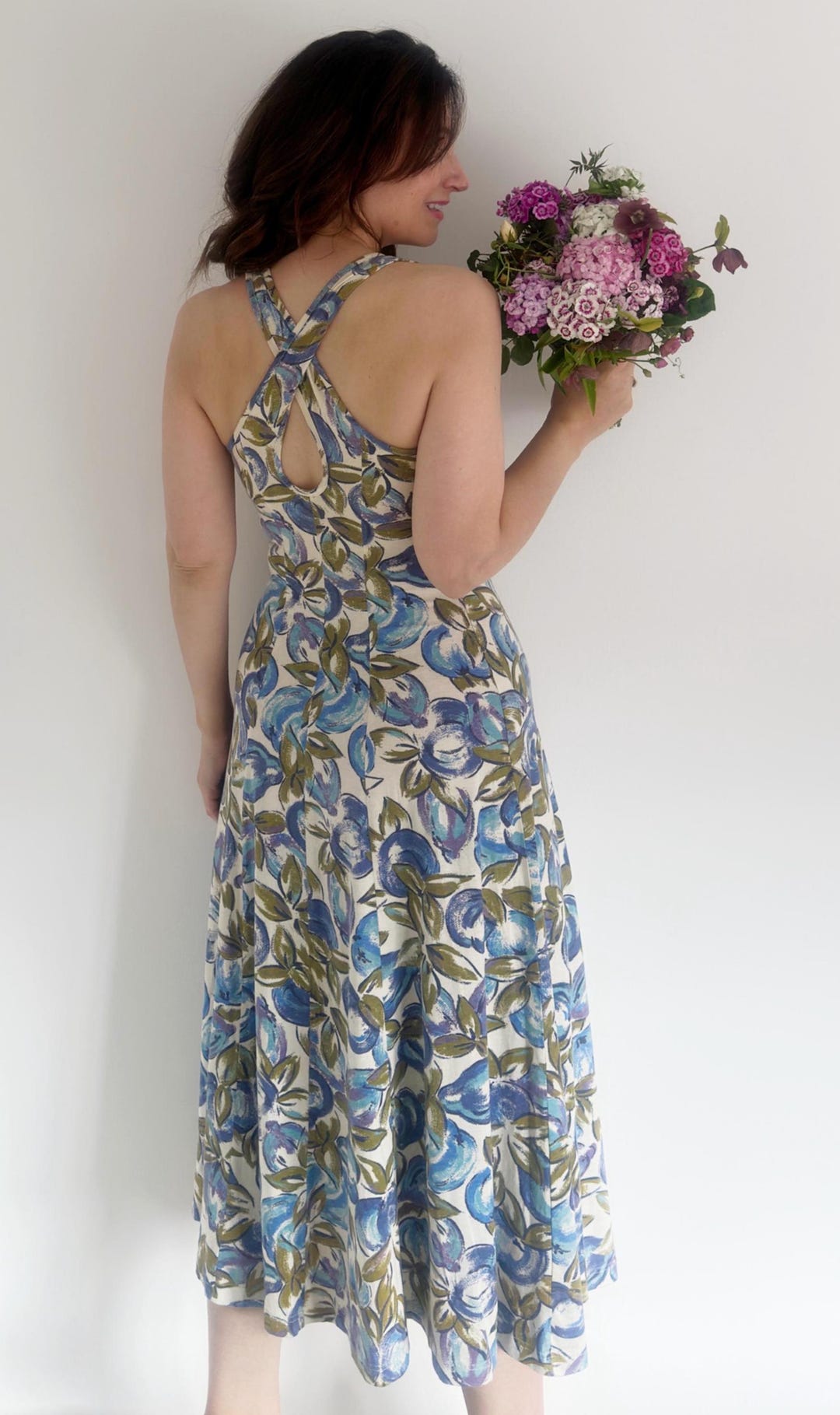 Vintage Laura Ashley 1990s Plum Print Cotton Jersey Summer Dress ...