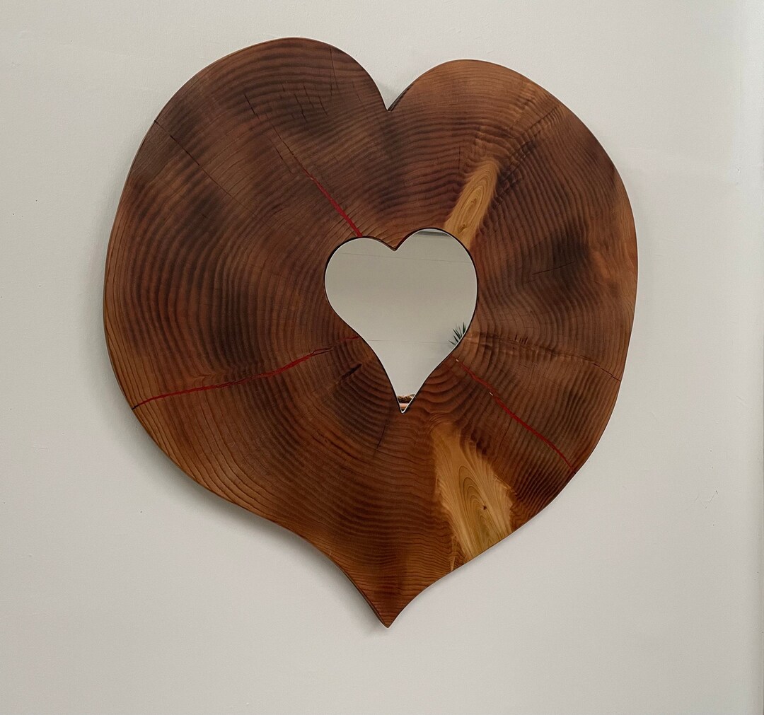 Mirror heart, Solid Cedar Wood - Etsy