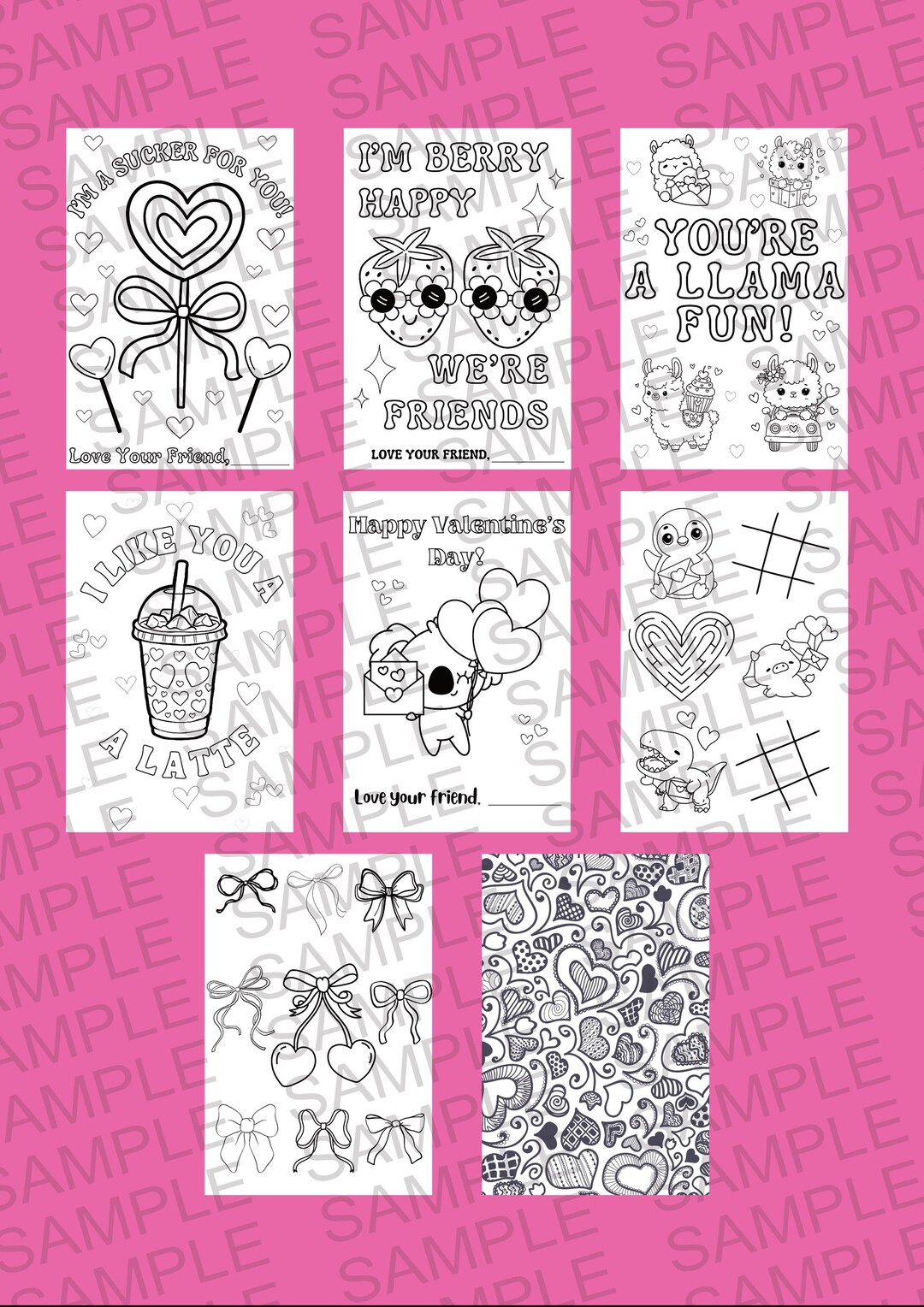 Valentine's Day Coloring Sheet Pack(digital PNG) - Etsy