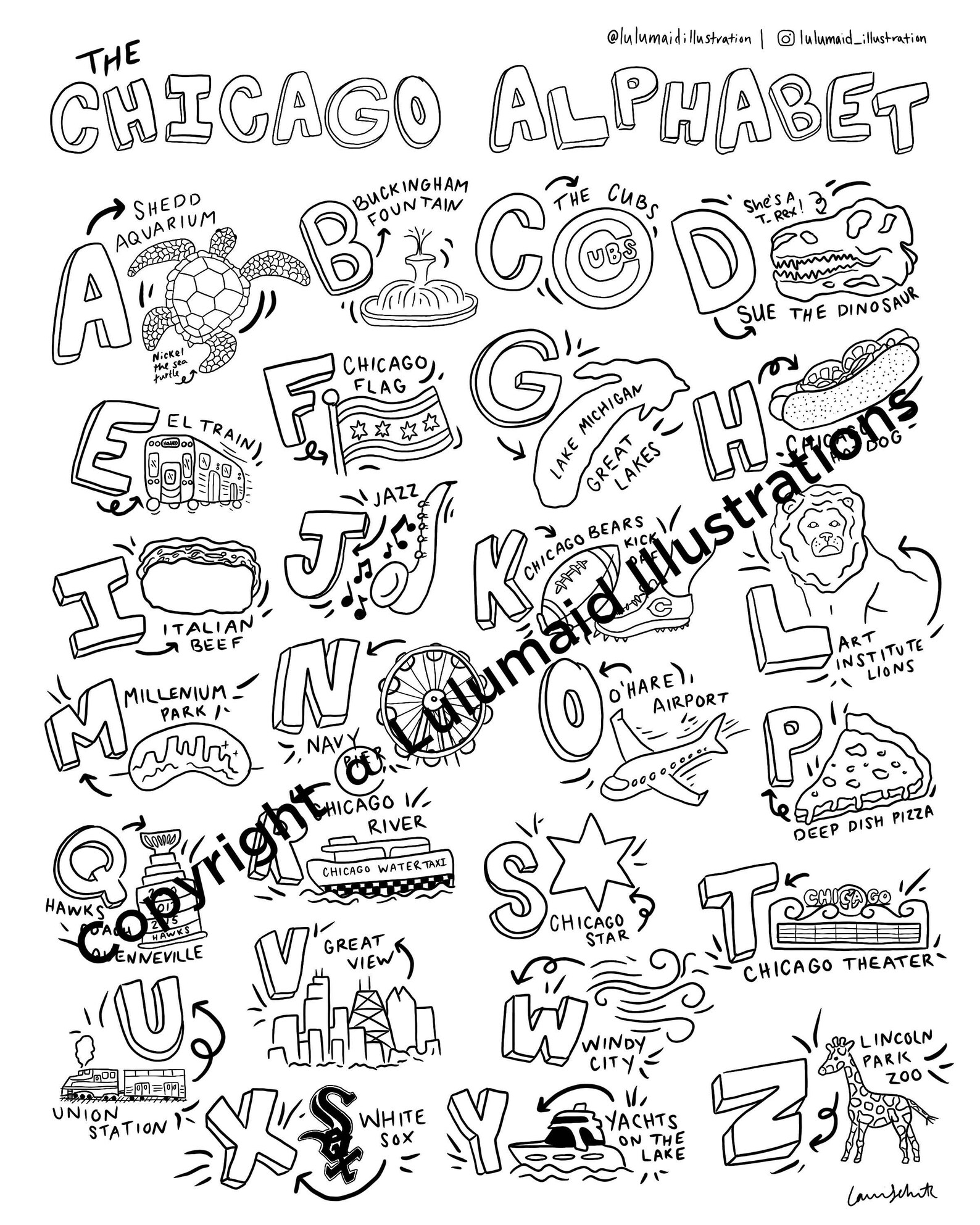 Digital Coloring Page: Chicago Alphabet - Etsy Canada