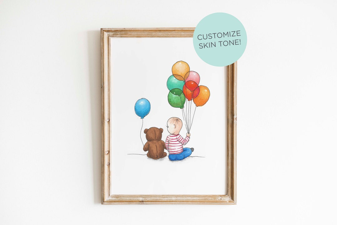 Baby & Balloons Birthday Children's Illustration Art - Etsy