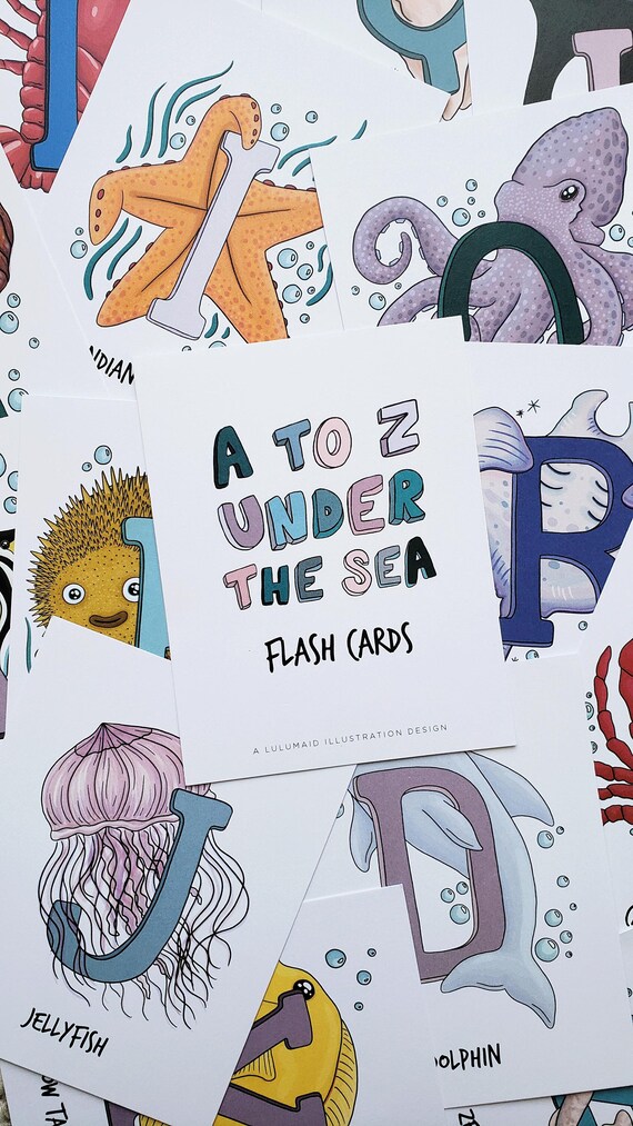 A to Z Under the Sea Alphabet Illustrated Flash Cards | Etsy