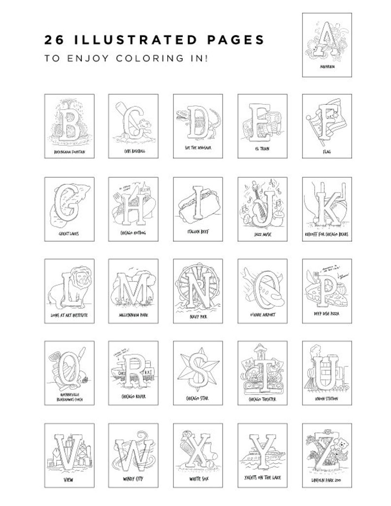 Chicago Alphabet Illustrated Coloring Book - Etsy