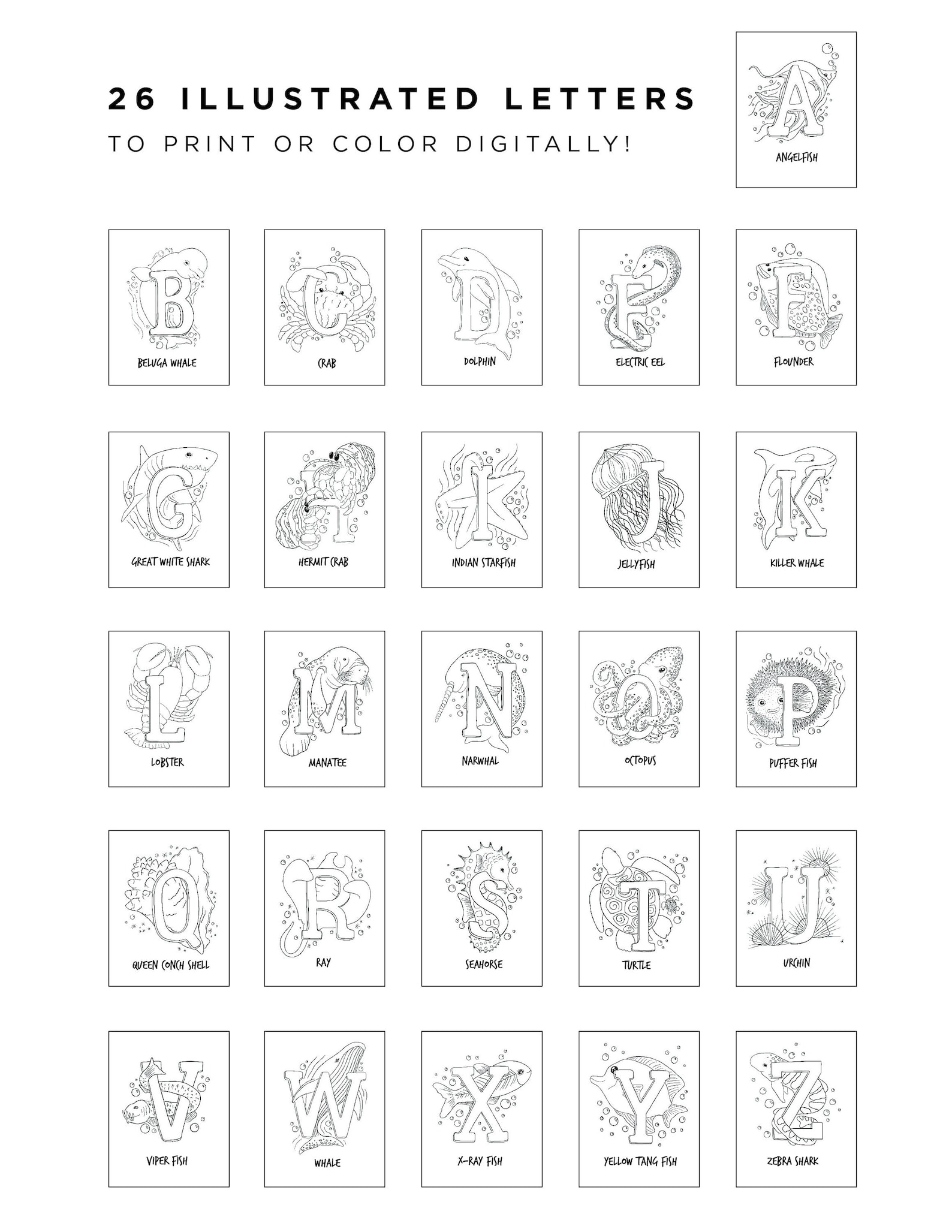 A to Z Under the Sea Alphabet Illustrated Coloring Book - Etsy